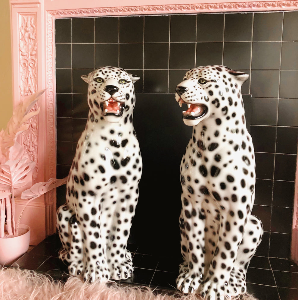 'Snowy' Large Ceramic Snow Leopard Statue Vintage – Dogwood Lifestyle